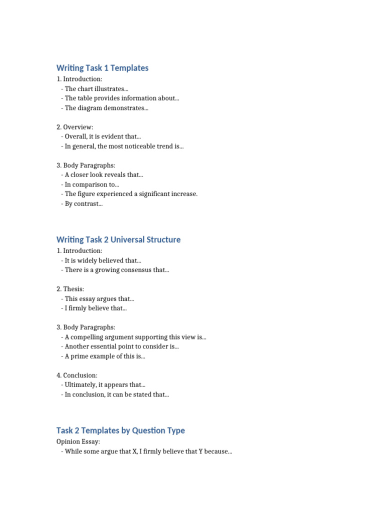 IELTS Writing Task Templates Guide | PDF | Essays | Logic