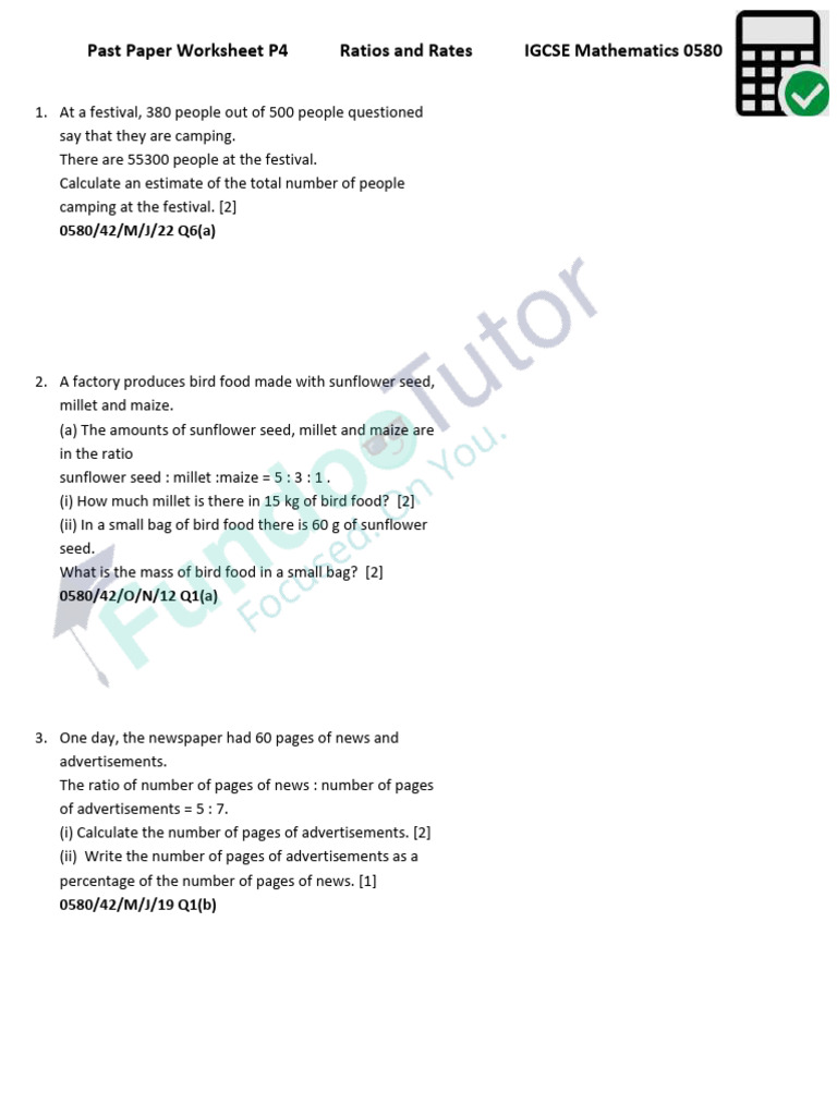 Gr 9 Rev Ratios and Rates P4 Past Yr Paper | PDF