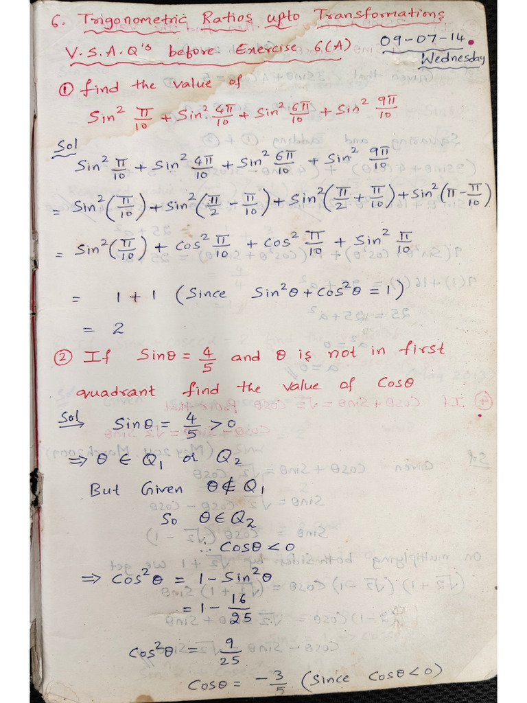 Trigonometric Ratios Exercise 6 (a),6(b) | PDF