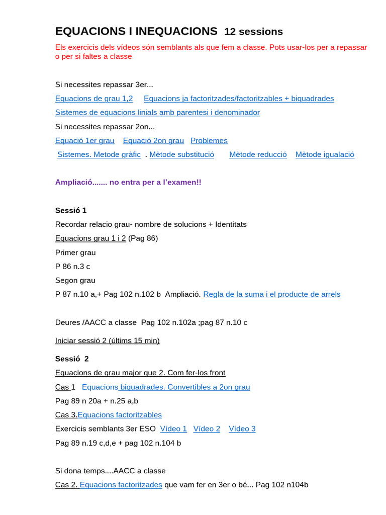 1.3 Equacions i Inequacions_planificació | PDF