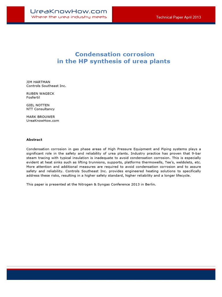 Condensation Corrosion in Urea Plants | PDF | Urea | Ammonia