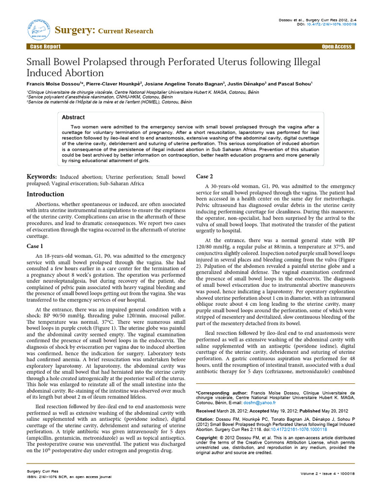 Small Bowel Prolapsed Through Perforated Uterus Following Illegal ...