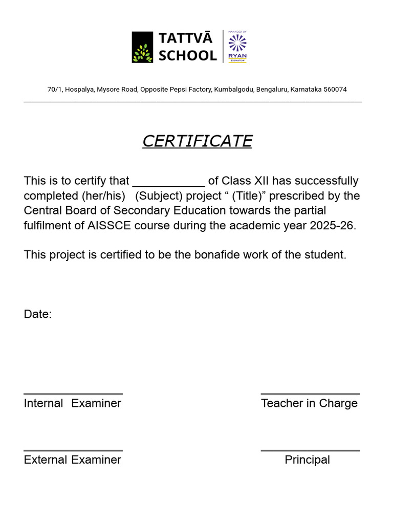 Grade 12 Project Certificate | PDF
