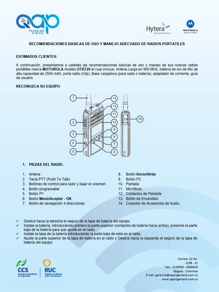 Uso, Manejo y Cuidado de Radios _ Dtr720 | PDF | Radiodifusión | Micrófono