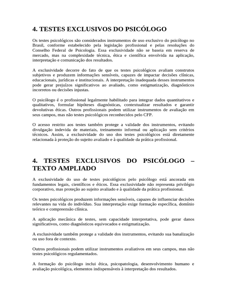 Exclusividade dos Testes Psicológicos | PDF | Testes psicológicos ...