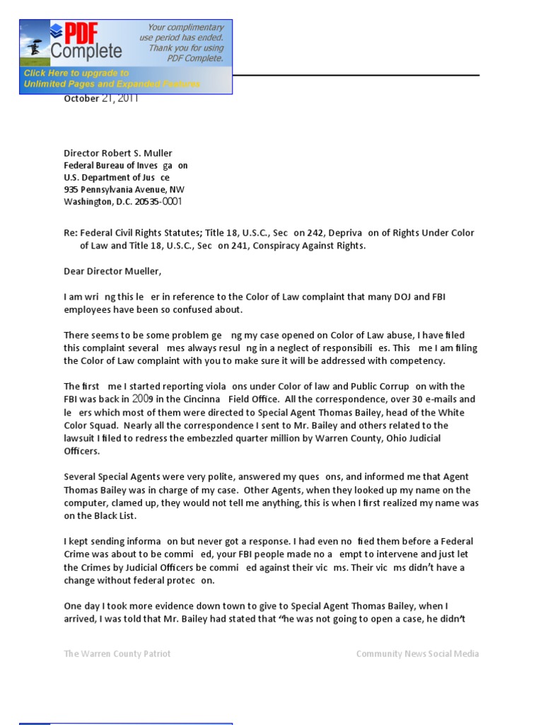 FBI Mueller 111021 Complaint Cover Sheet | Download Free PDF | Federal ...