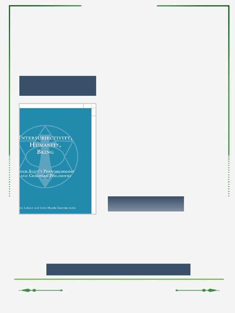 Intersubjectivity Humanity Being Edith Stein s Phenomenology and ...