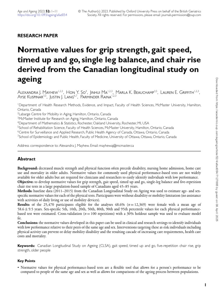 Normative Values for Older Adults' Physical Tests | PDF | Student's T ...