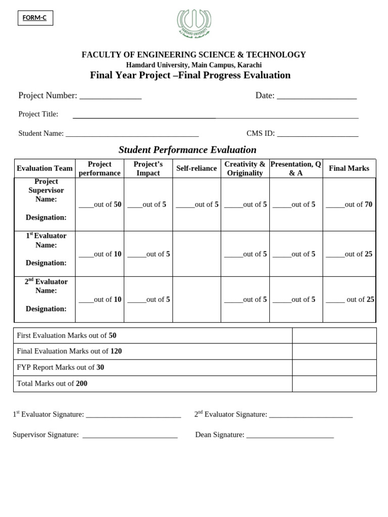 FYP Final Progress Evaluation Form Form-C | PDF