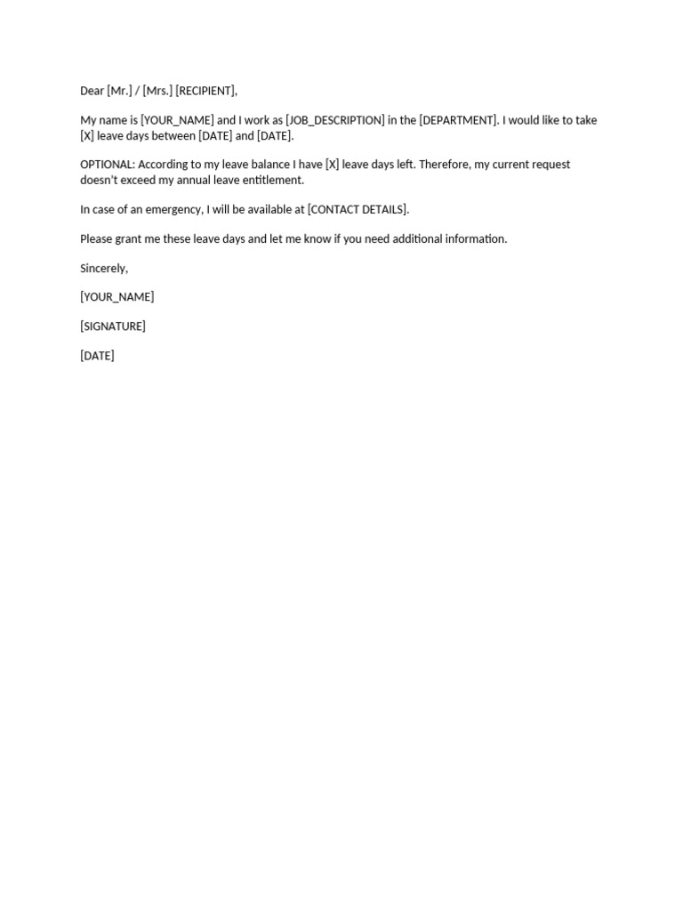 Annual Leave Letter Template | PDF