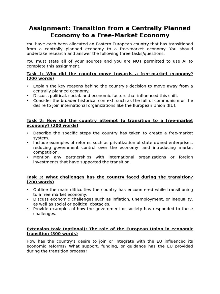 Transition Economies Assignment | PDF