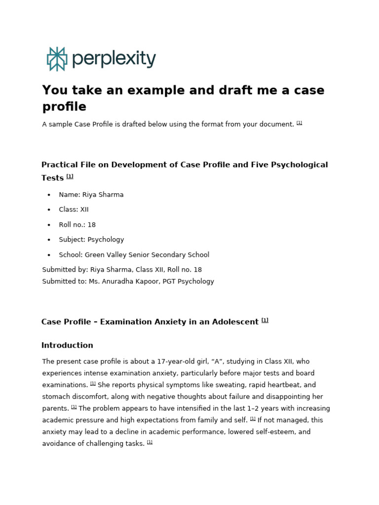 You Take An Example and Draft Me A Case Profile | PDF | Anxiety | Self ...