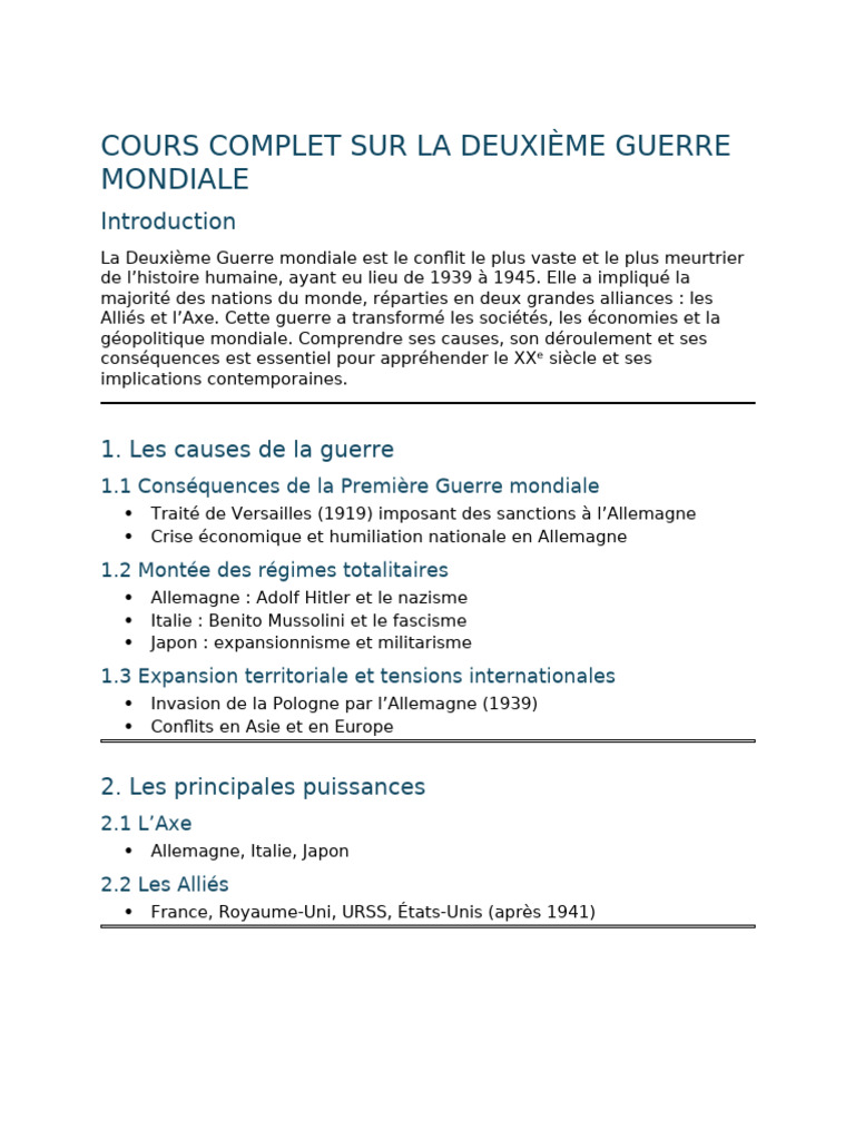 Cours complet sur la Deuxième Guerre mondiale | PDF | Axe Rome-Berlin ...
