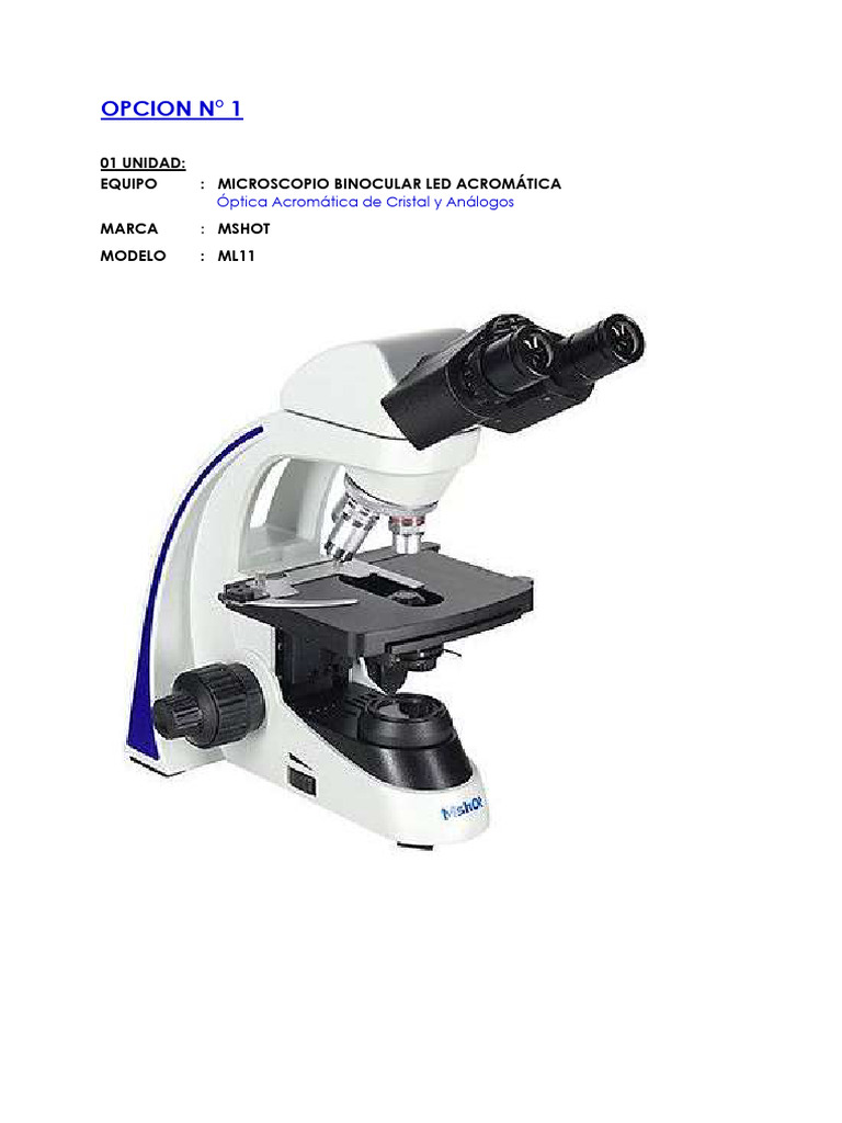 Microscopio Binocular LED MSHOT ML11 | PDF | Óptica | Microscopio