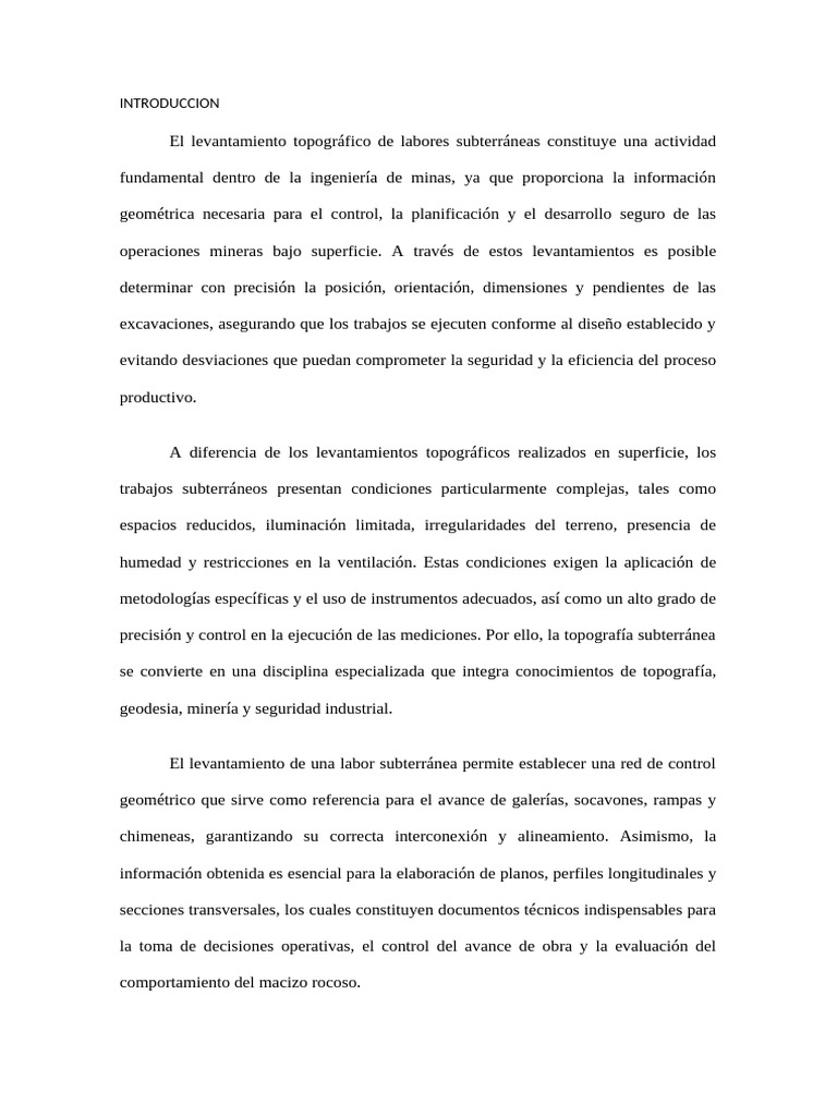 INTRODUCCION plateanmiento del problema | PDF | Topografía | Minería