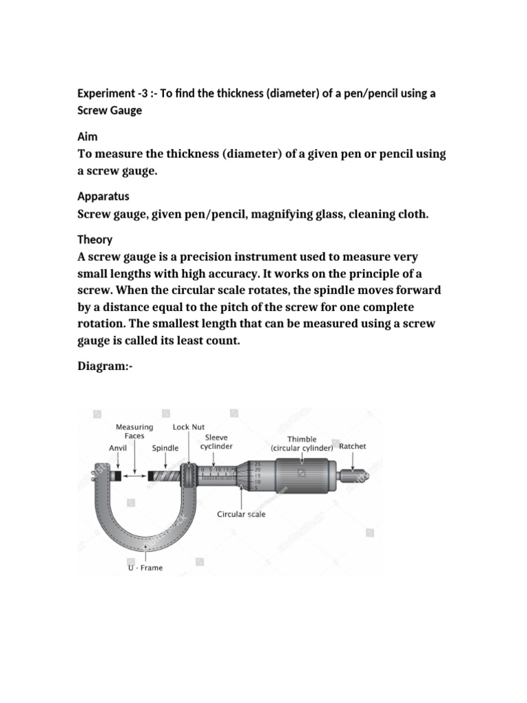 Screw Gauge Experiment Pen Pencil | PDF