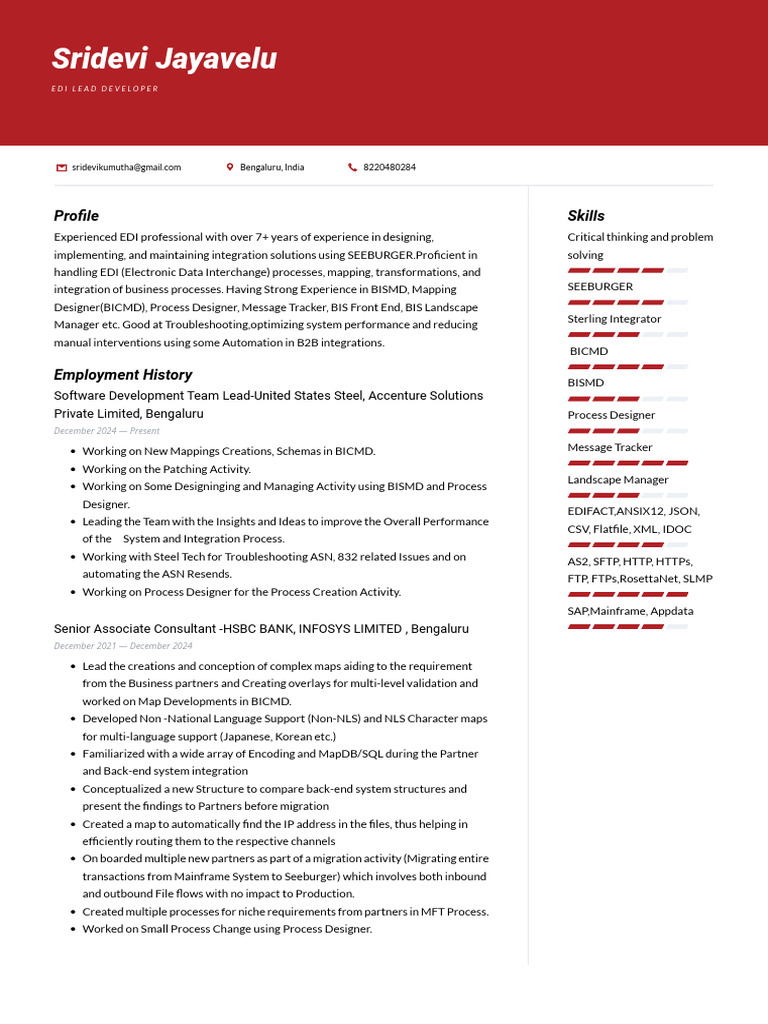 EDI Lead Developer Profile Summary | PDF | Electronic Data Interchange ...