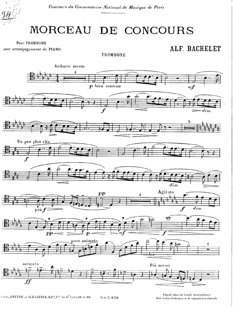 BACHELET, Alfred - Morceau de Concours (Trb & Piano) - 1.Trb | PDF