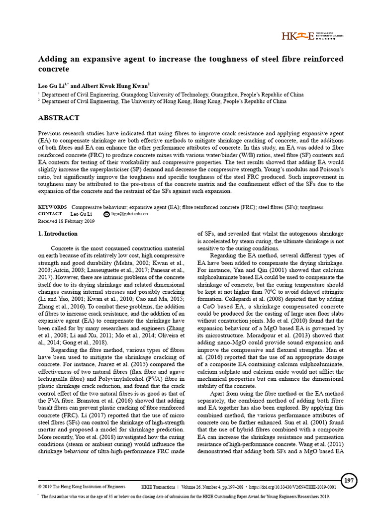 Adding an Expansive Agent to Increase the Toughness of Steel Fibre ...