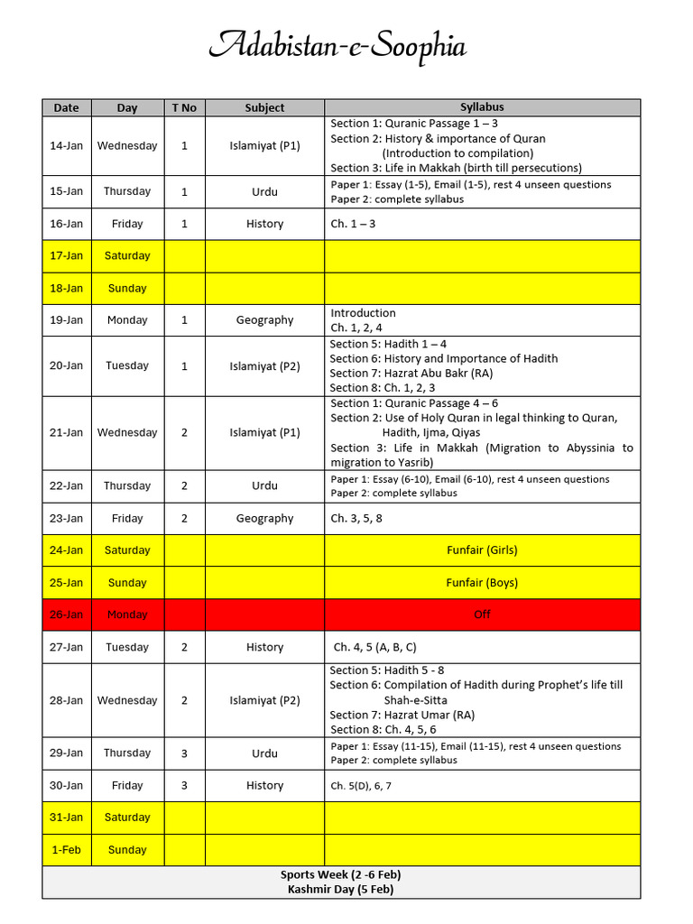 Test Session Schedule IGCSE II | PDF | Islamic Philosophy | Islamic Ethics