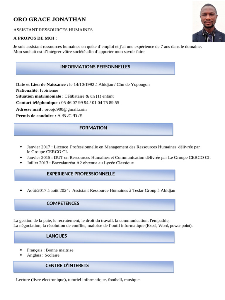 CV d'Assistant Ressources Humaines | PDF