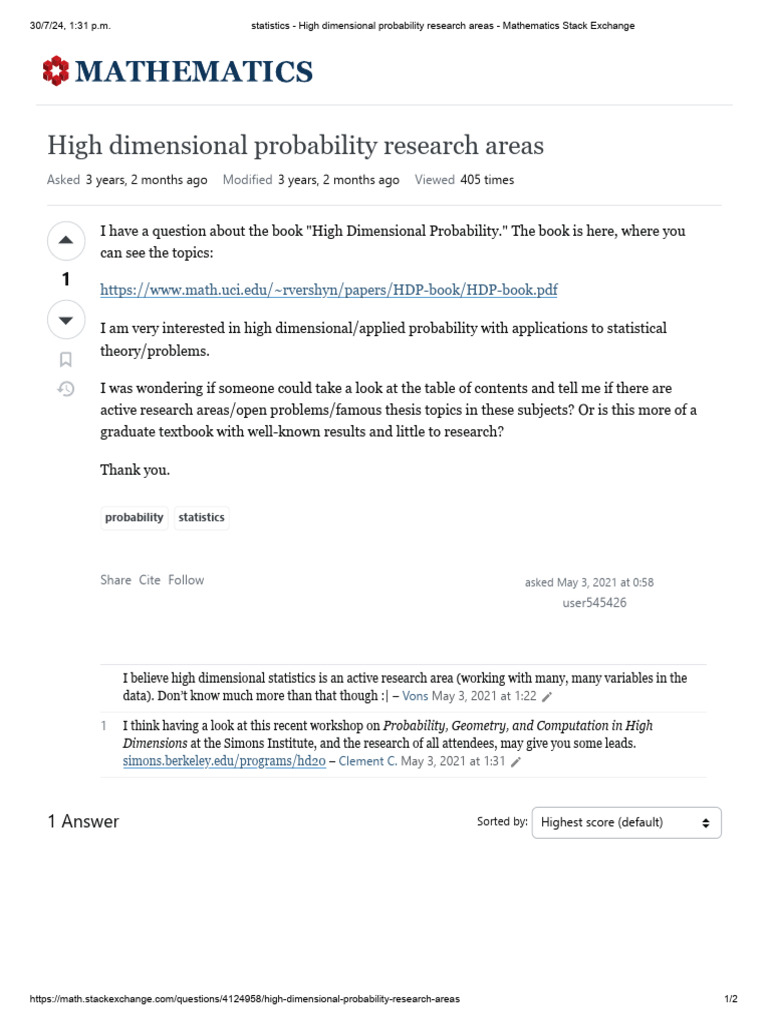 High Dimensional Probability Research Areas | PDF | Statistics | Dimension
