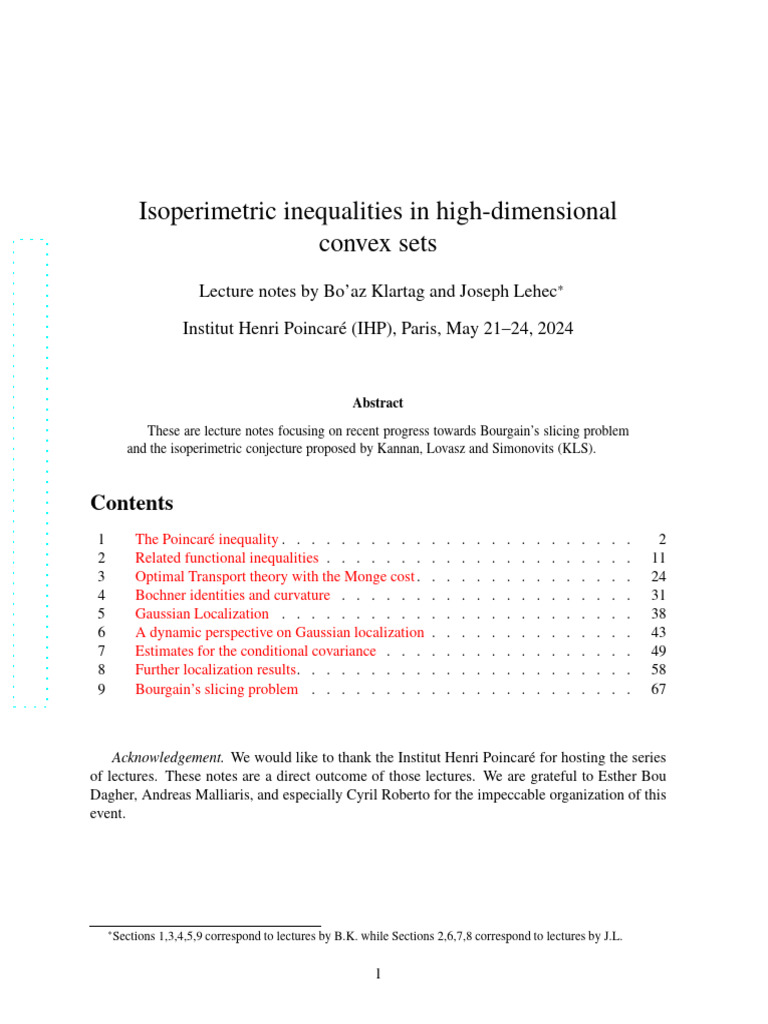 Klartag Isoperimetric Inequalities in H-D Convex Set 2024 | PDF ...