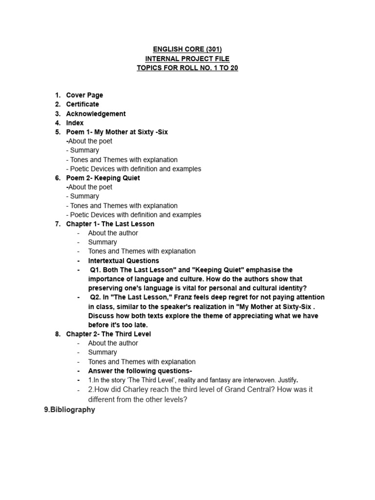 English Core (301) Project File Work | PDF