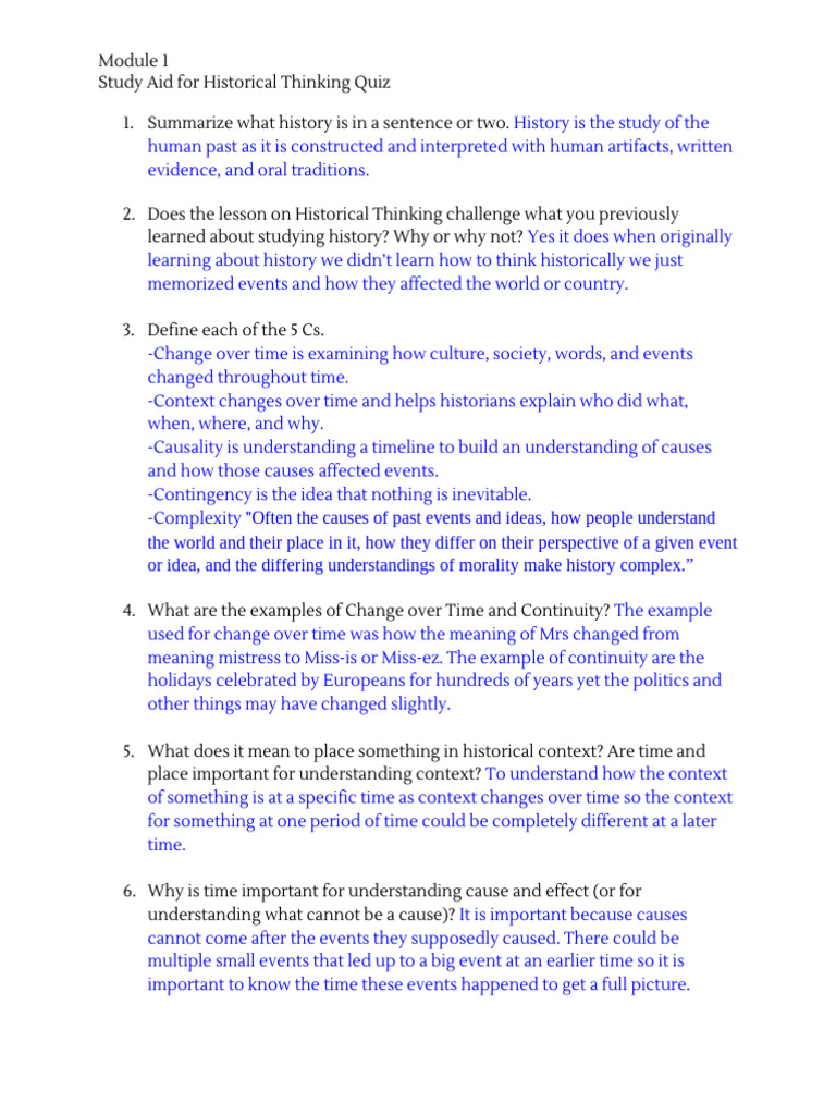 Historical Thinking Study Aid Quiz | PDF | Primary Sources | Liberal ...