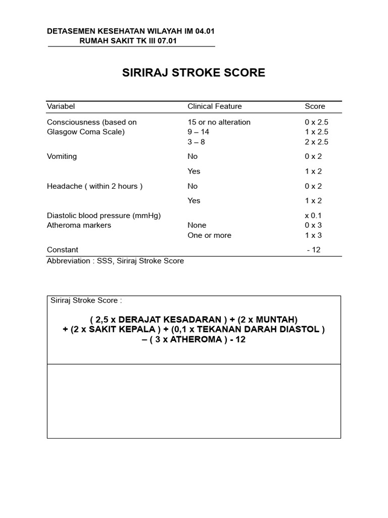 SSS, Siriraj Stroke Score | PDF