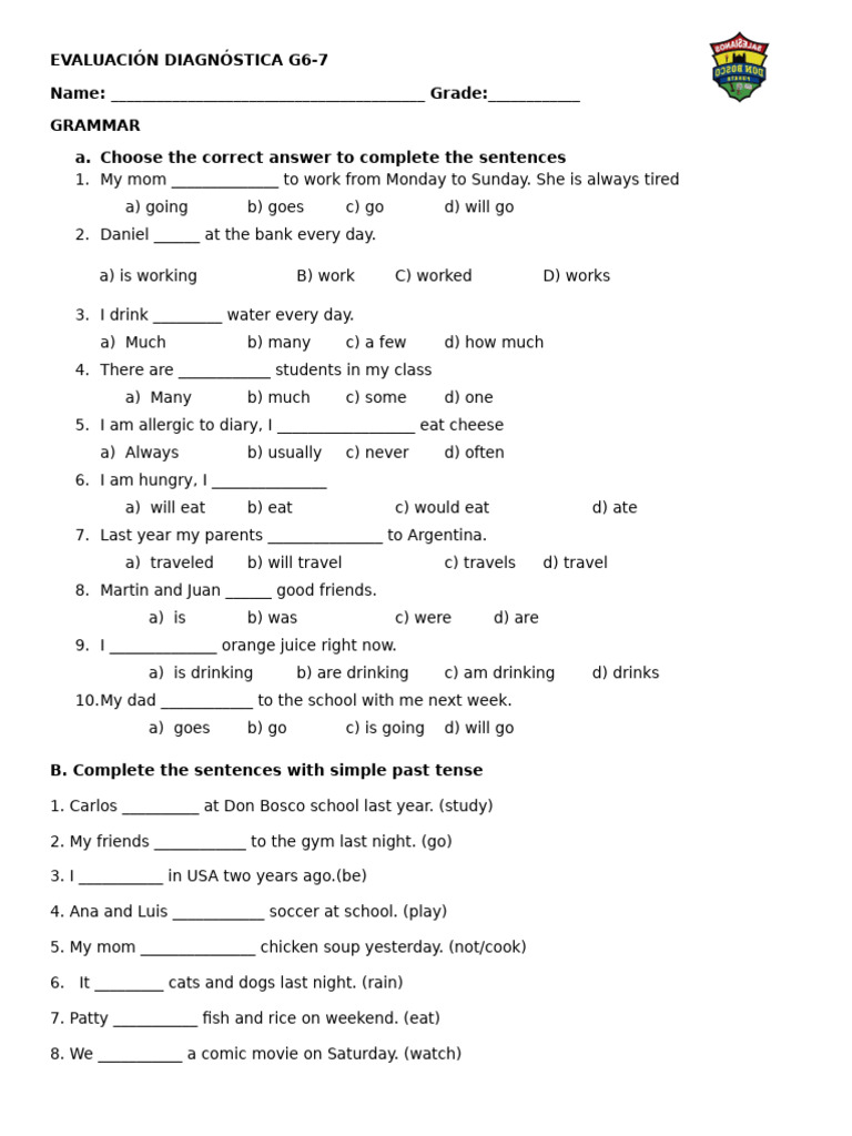 Diagnostic Evaluation for Grades 6-7 | PDF