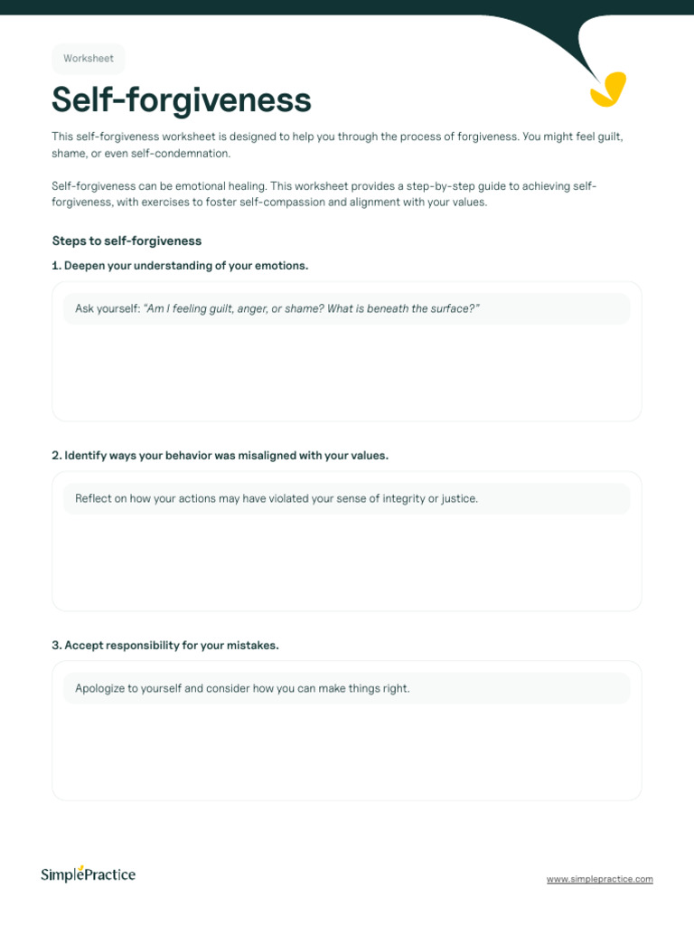 Self-Forgiveness Worksheet Guide | PDF | Forgiveness | Shame