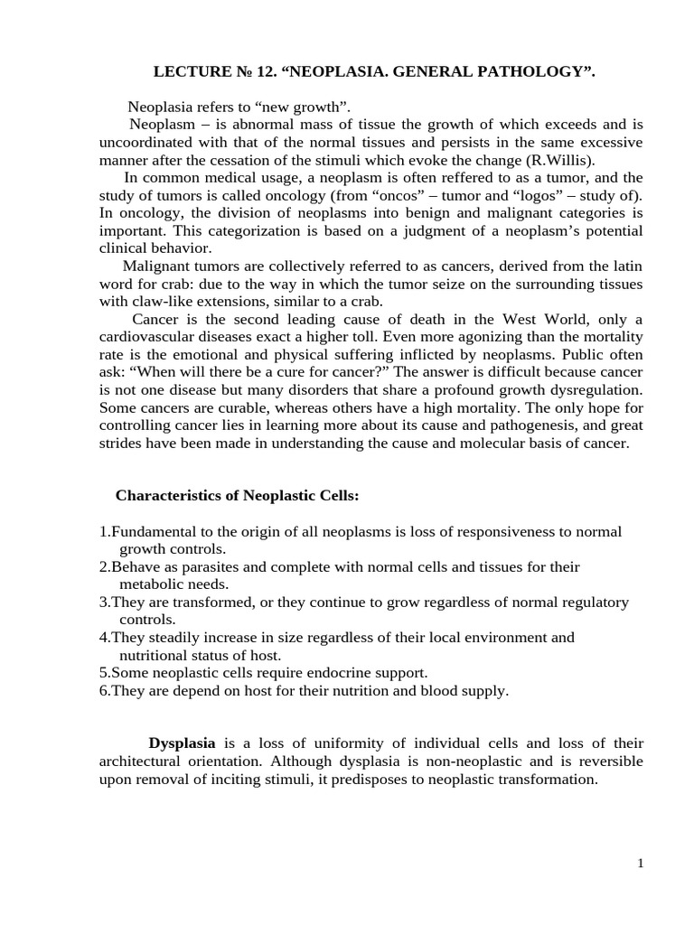 Lecture № 12. Neoplasia. General pathology. | PDF | Neoplasms ...