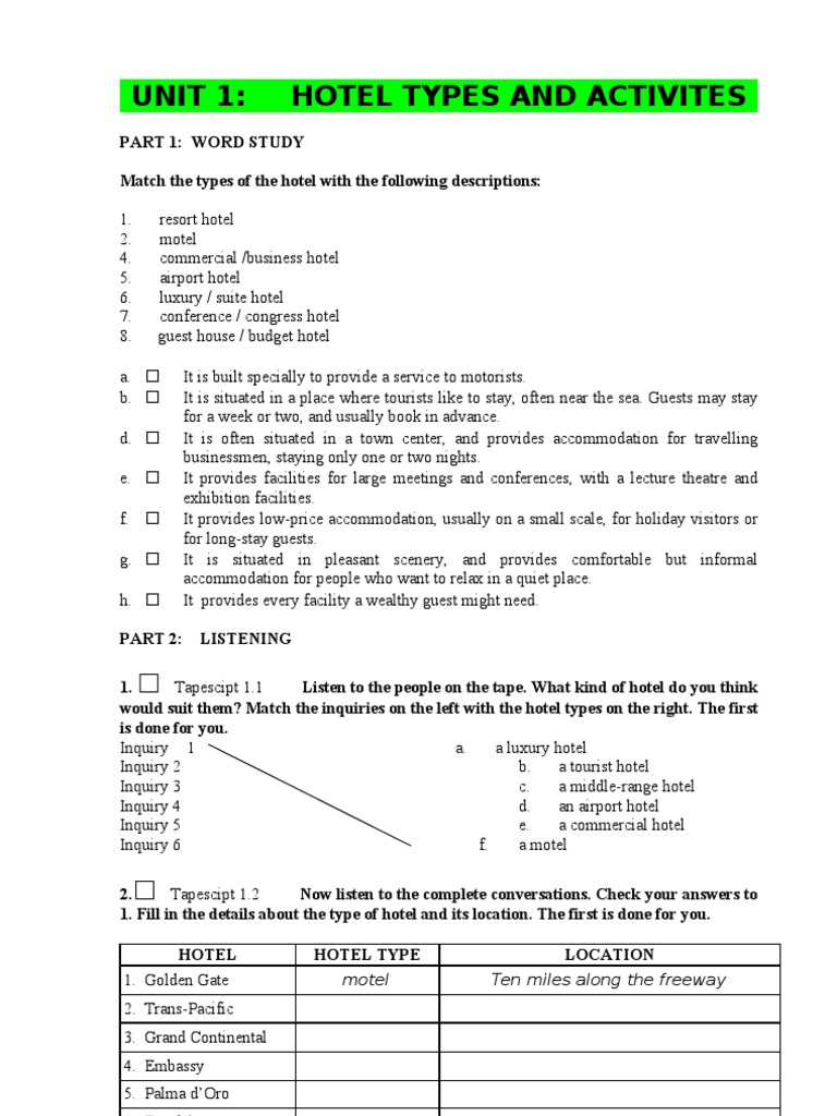 Hotel Types and Activities Overview | PDF | Hotel | Motel