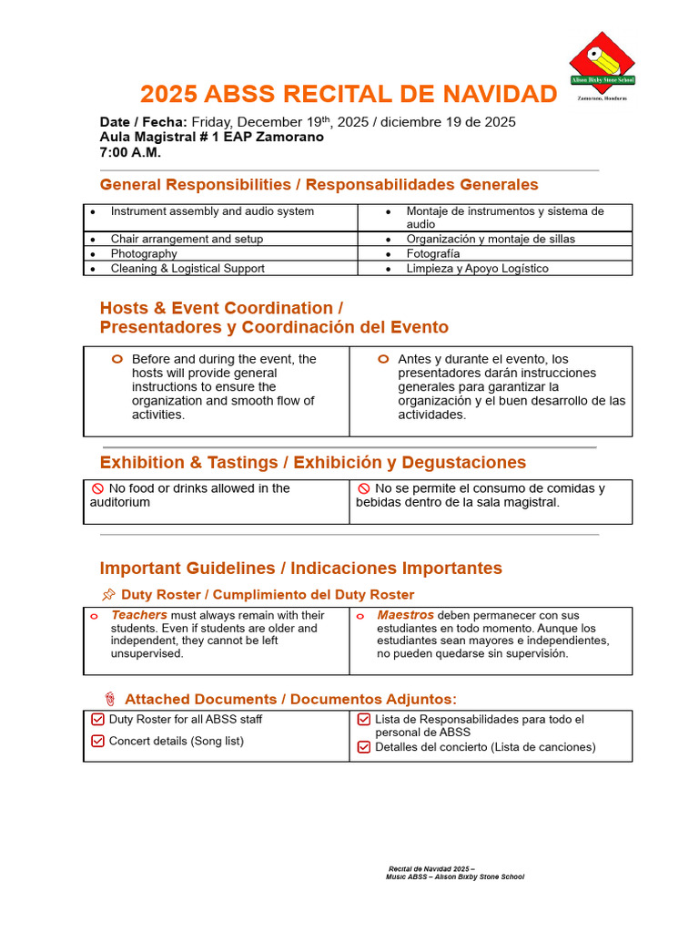 Final 2025-2026 Recital de Navidad Duty Roster (1) | PDF | Navidad