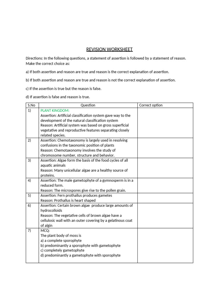 Plant Taxonomy Revision Worksheet | PDF | Plants | Organisms