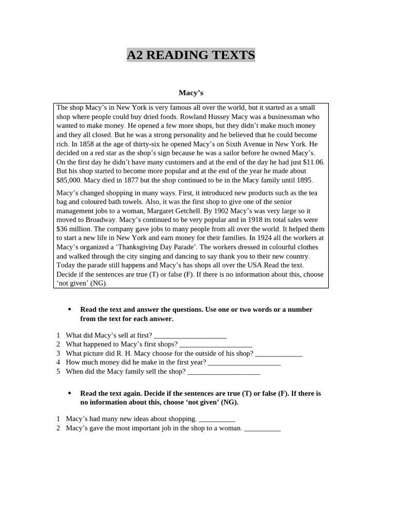 a2 Reading Texts | PDF | Marie Curie | Florence Nightingale