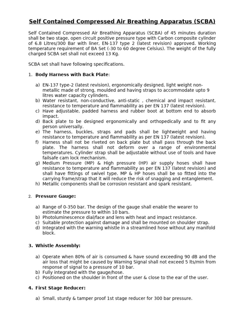 Breathing Apparatus Set Specifications(08.07.2020) Revised Specs | PDF | Equipment ...