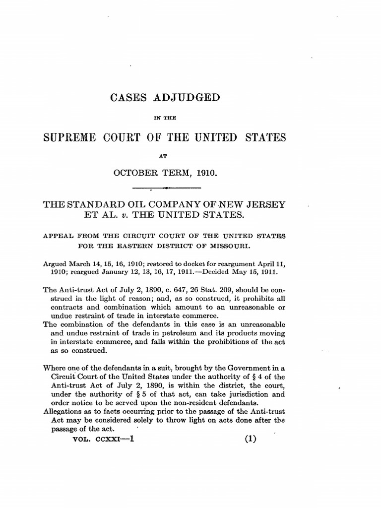 Standard Oil Co. of New Jersey v. United States (1911) (2) | PDF ...