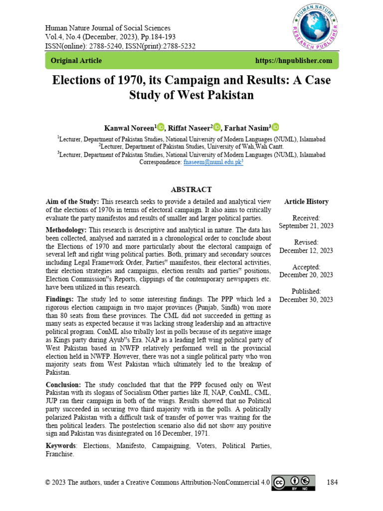 1970 Election_A Case Study of West Pakistan Highlighted | PDF ...