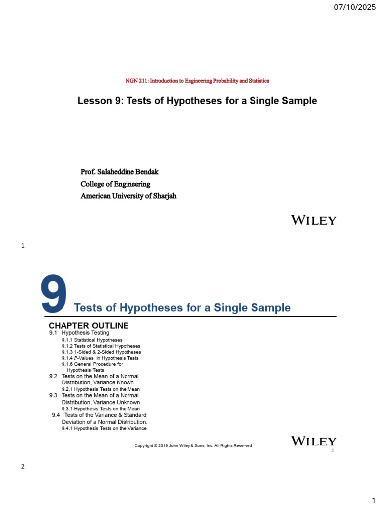 Hypothesis Testing for Engineering Statistics | PDF | Hypothesis ...