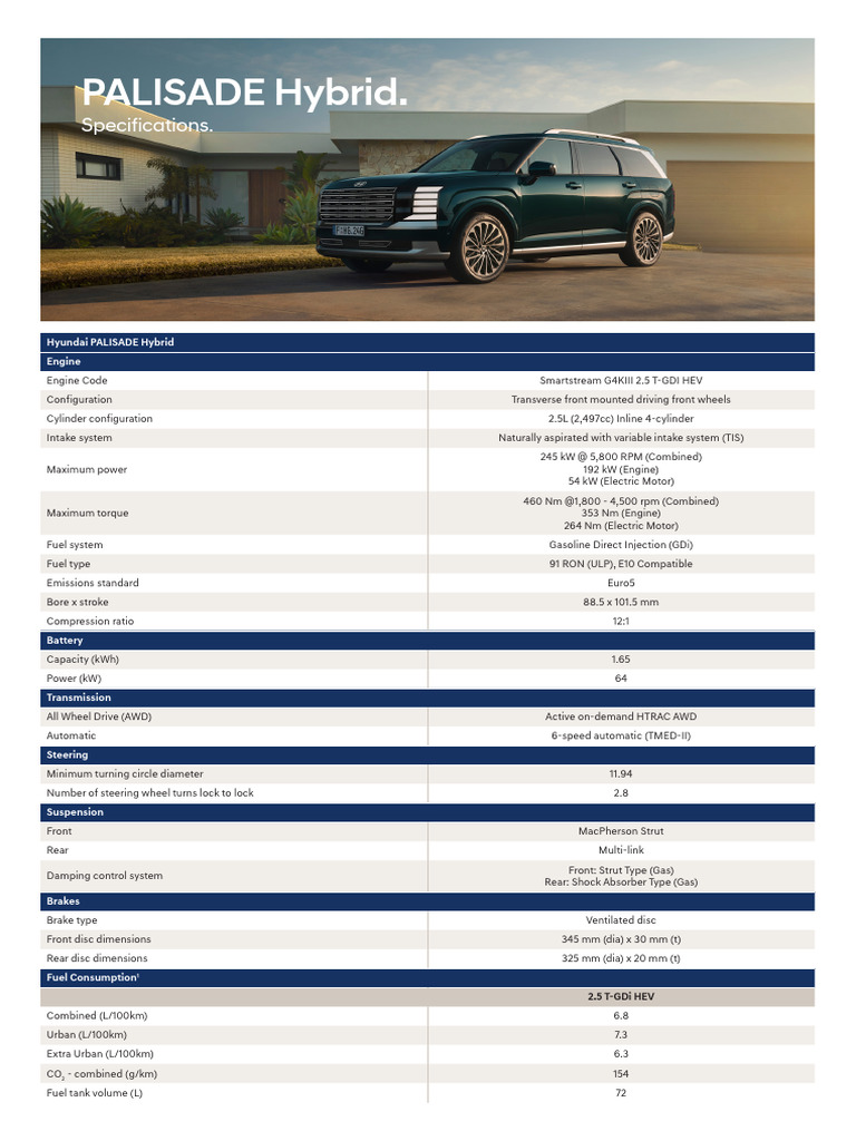 Hyundai PALISADE LX3 Hybrid Specification Sheet | PDF | Vehicles ...