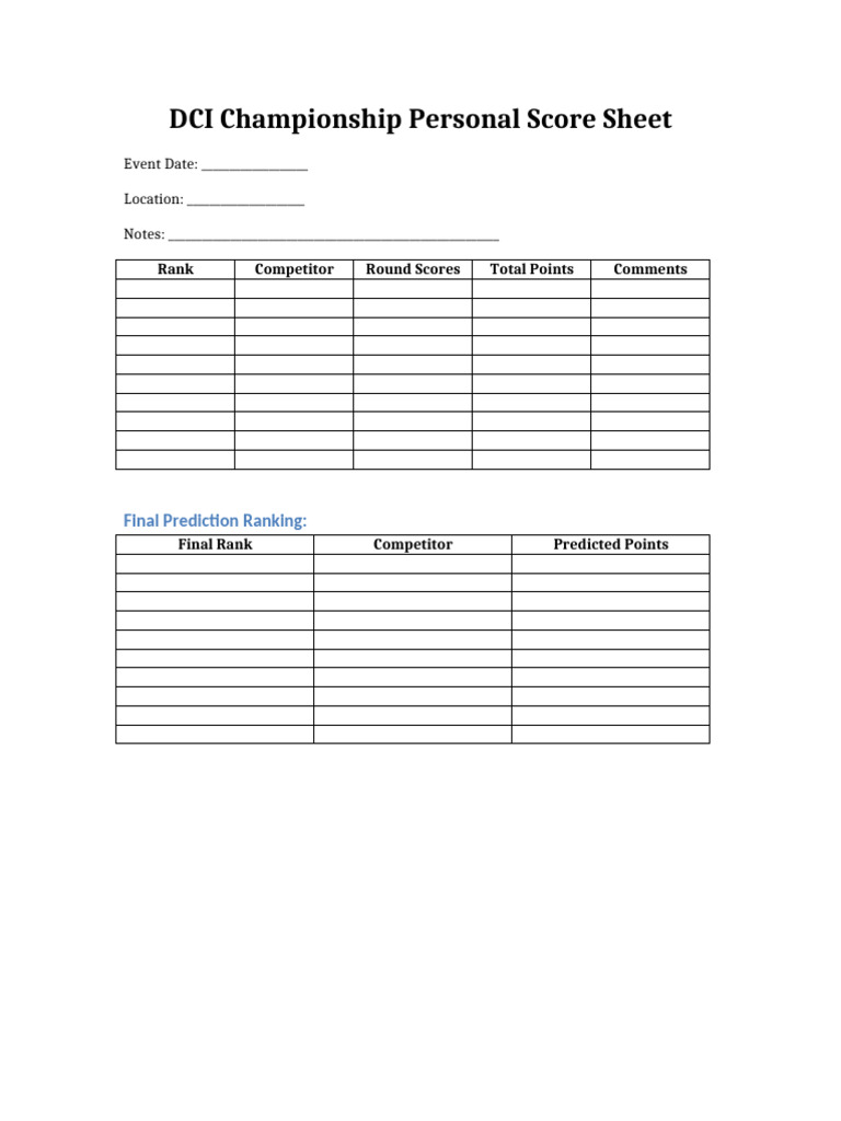 DCI Championship Personal Score Sheet | PDF