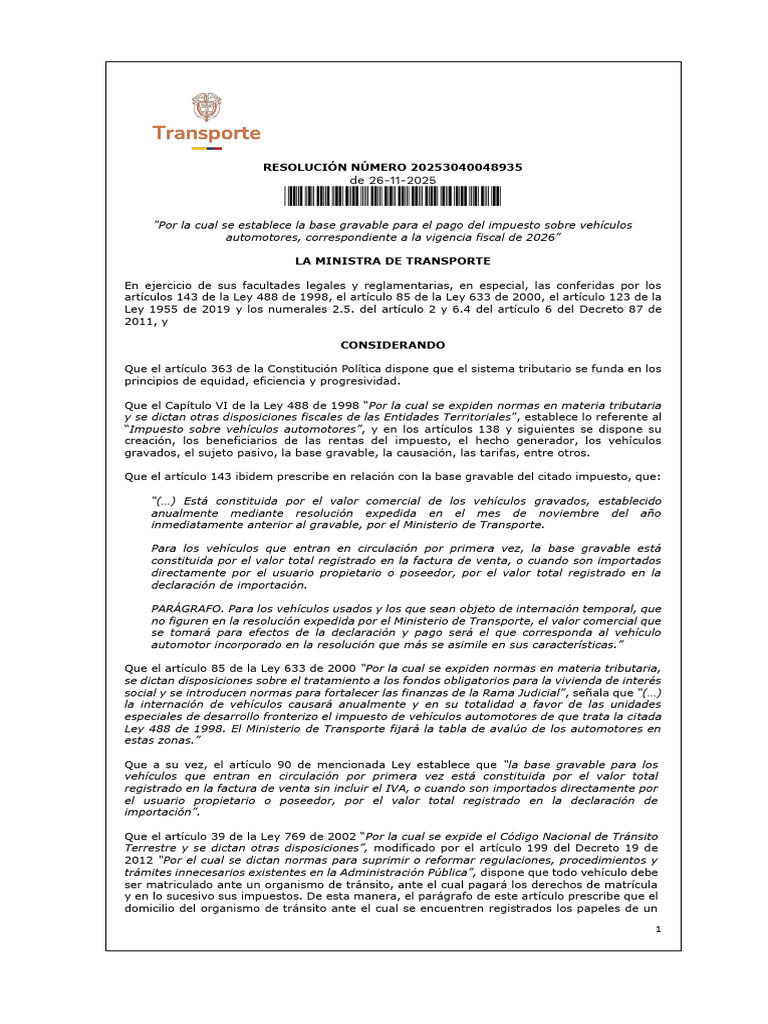 Resolucion Base Gravable 2026 | PDF | Impuestos | Factura