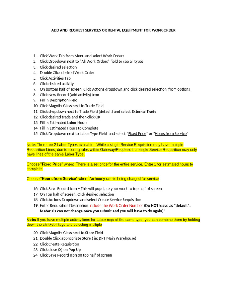 Add Services to Work Orders Guide | PDF