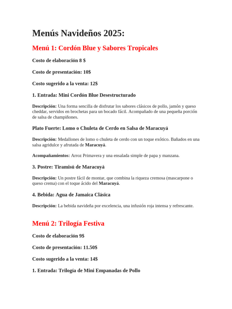 Menús Navideños 2025: Sabores Exóticos | PDF