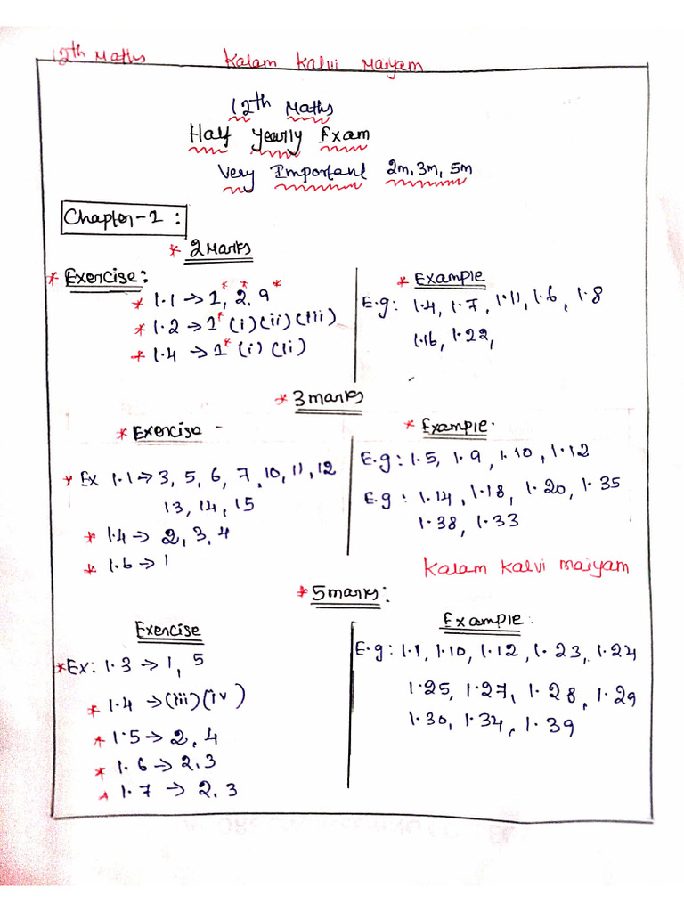 12th Maths Very Important Sums PDF (1) | PDF