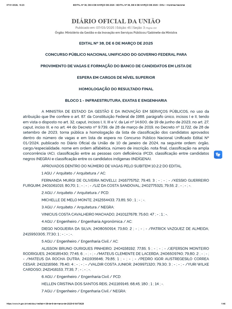Edital Nº 38, De 6 de Março de 2025 - Edital Nº 38, De 6 de Março de ...
