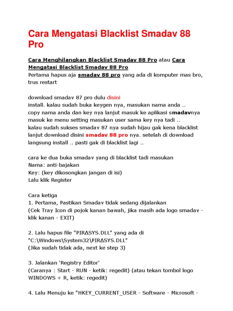 Cara Mengatasi Blacklist Smadav 88 Pro | PDF