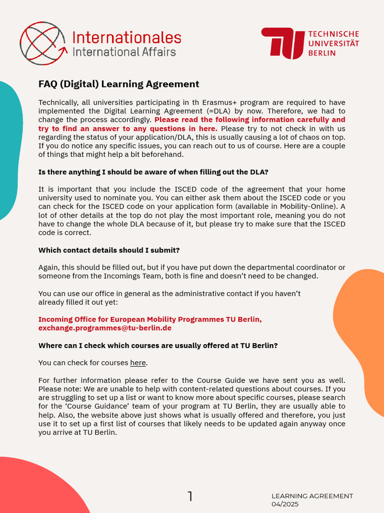 FAQ Digital Learning Agreement | PDF